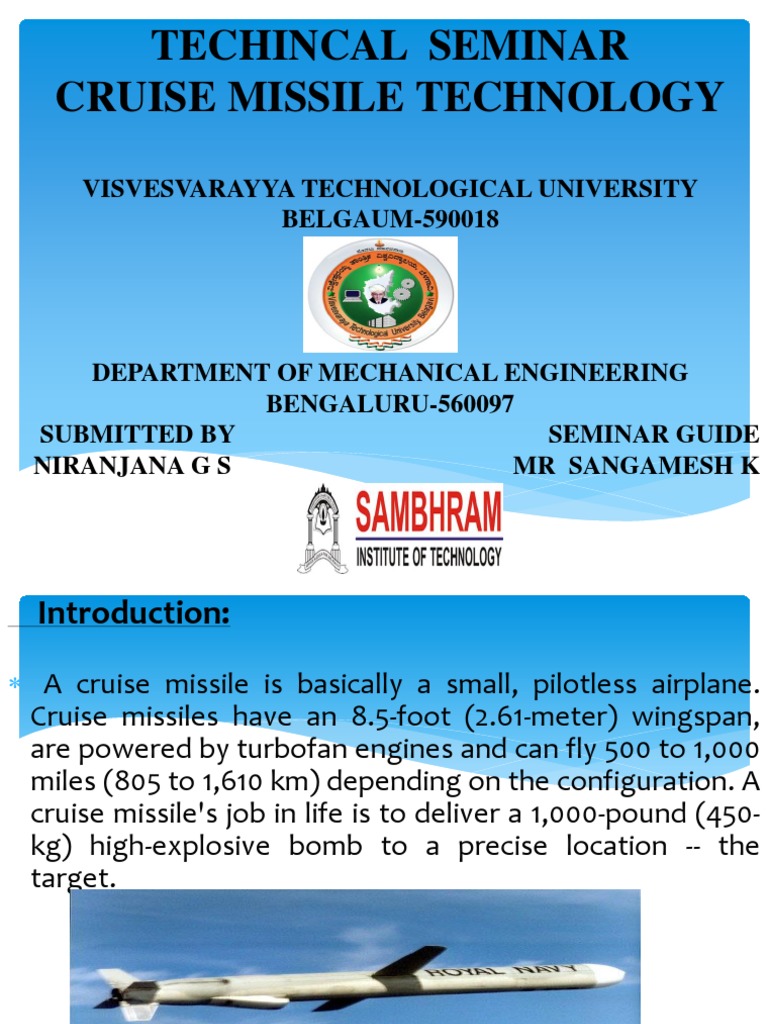 Curise Missile Technology Presentation | PDF | Rockets And Missiles | Tools