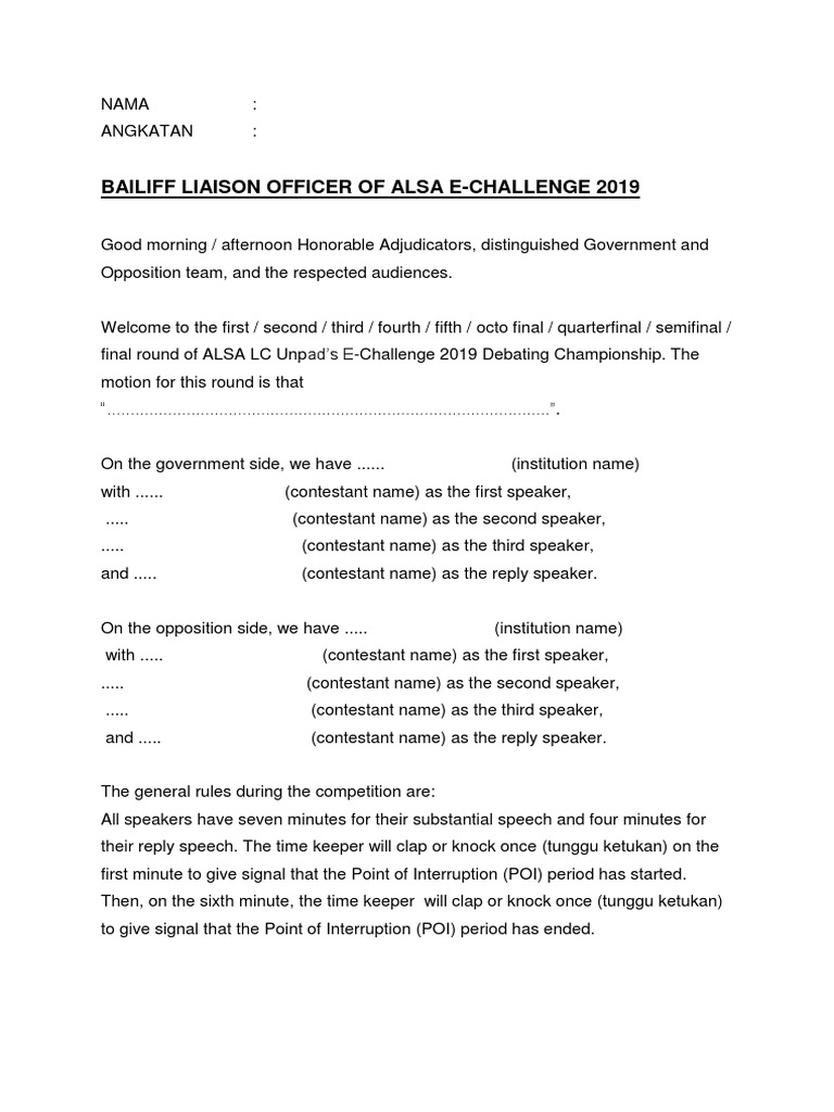 Bailiff Liaison Officer of Alsa E-Challenge 2019 | PDF | Government ...