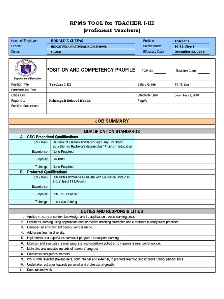Rpms Tools | PDF | Teachers | Educational Technology