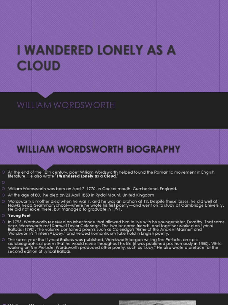 I Wandered Lonely As A Cloud | PDF | William Wordsworth | Poetry