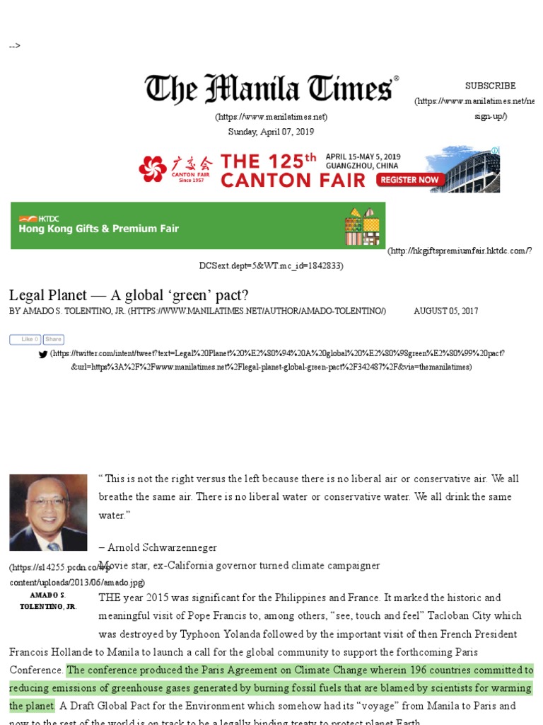 Legal Planet - A Global Green' Pact - The Manila Times Online | PDF ...
