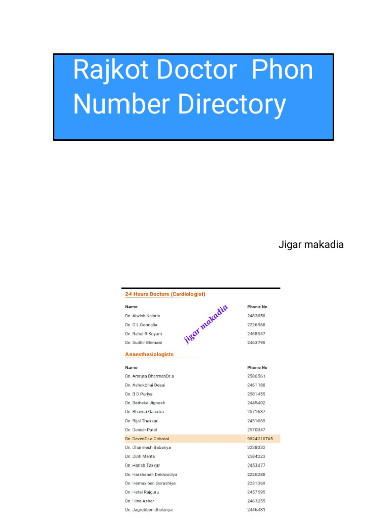 Rajkot Doctor Phon Number Directory: Jigar Makadia | PDF