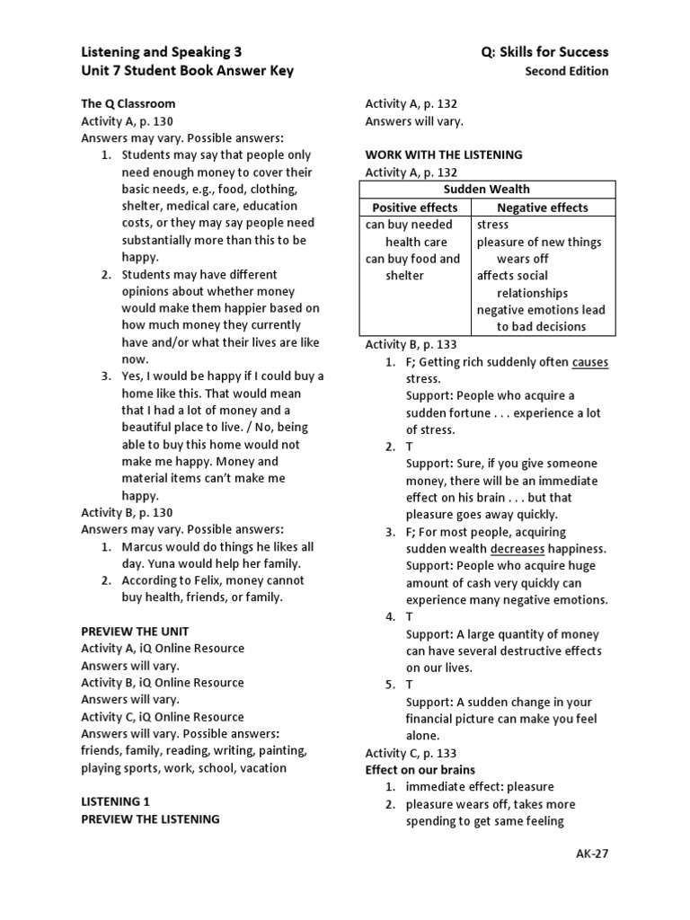 Q2eSE LS3 U07 AnswerKey PDF | PDF | Behavioural Sciences | Cognitive Science