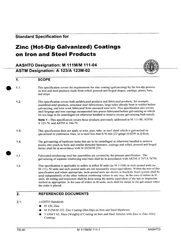 Aashto Part-1a m111 Galv | PDF