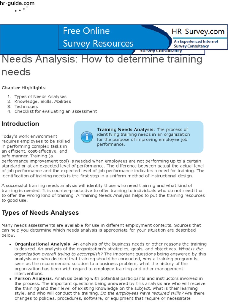Training and Development: Needs Analysis | PDF | Employment | Goal