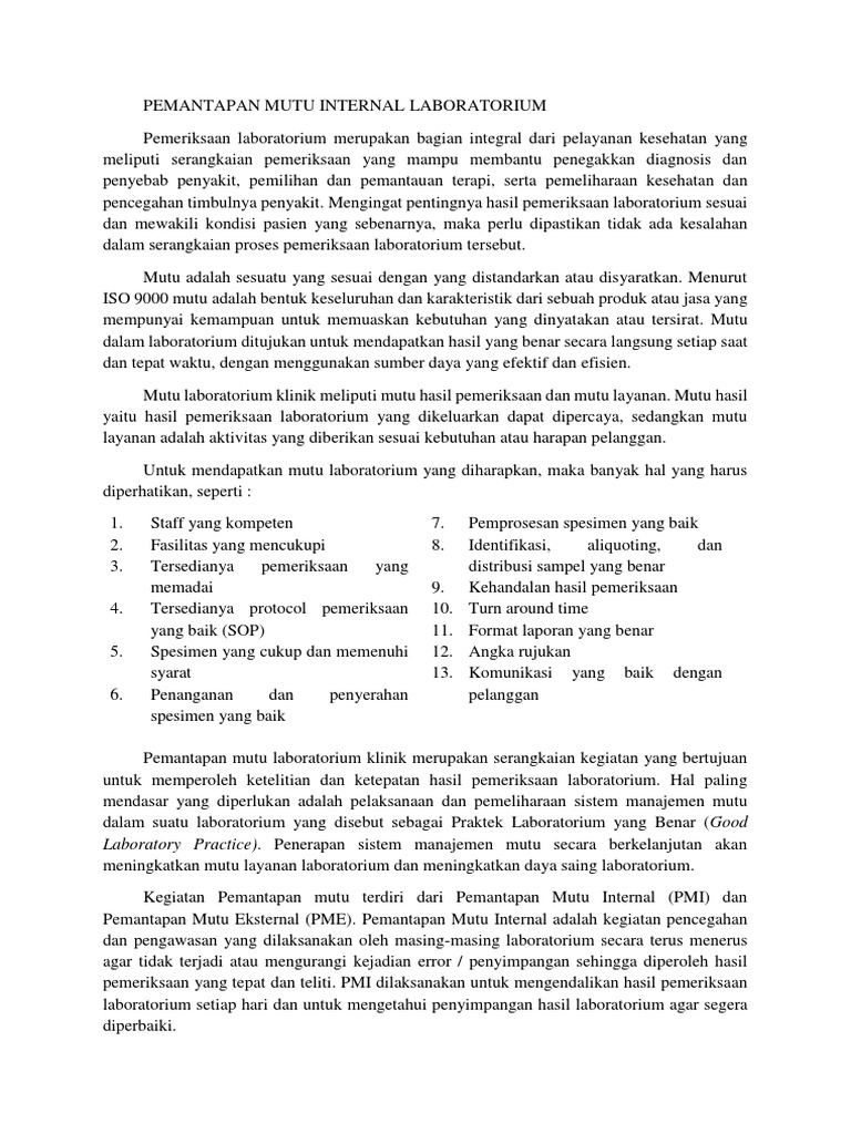 Mutu Laboratorium | PDF