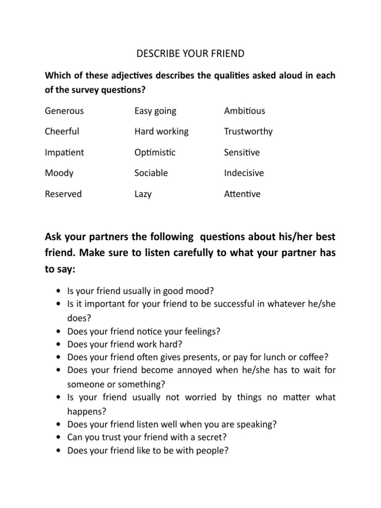 Adjectives that Describe a Friend | PDF