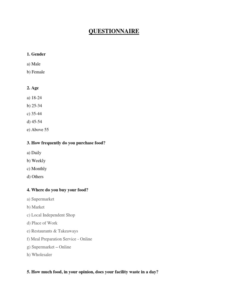 Questionnaire: 1. Gender | PDF | Grocery Store | Foods