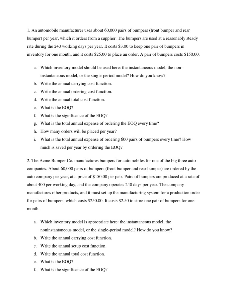 EOQ Question | PDF | Inventory | Normal Distribution