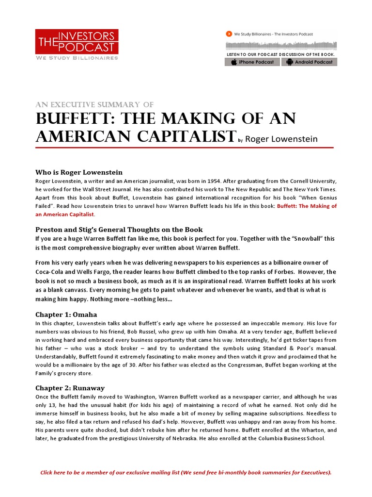 Buffett: The Making of An American Capitalist: Roger Lowenstein | PDF ...