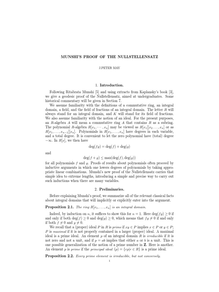 Munshi's Geodesic Nullstellensatz Proof | PDF | Factorization | Ring ...