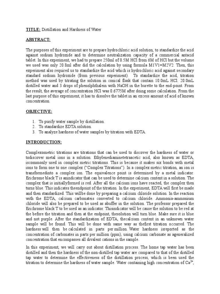 TITLE: Distillation and Hardness of Water Abstract | PDF | Ion Exchange ...