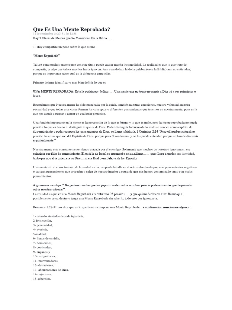 ¿Qué es una mente reprobada? | PDF | Mente | Religión y creencia