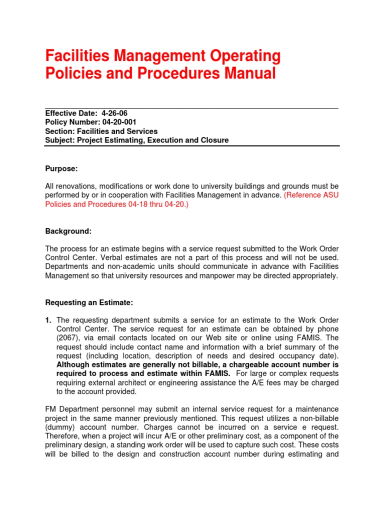 Facilities Management Operating Policies and Procedures Manual | PDF ...
