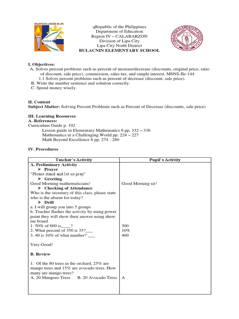 Lesson Plan Finding Discount | PDF | Prices | Lesson Plan