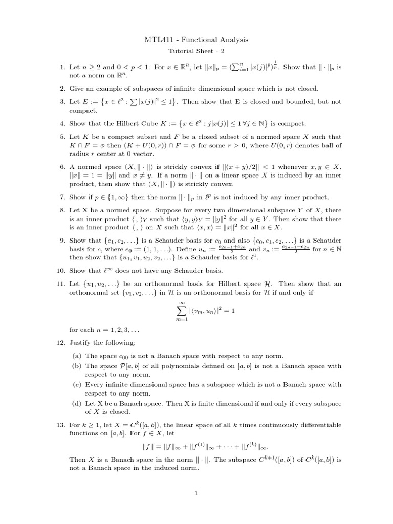 MTL411 - Functional Analysis: N P N I 1 P P N | PDF | Basis (Linear Algebra) | Functional Analysis