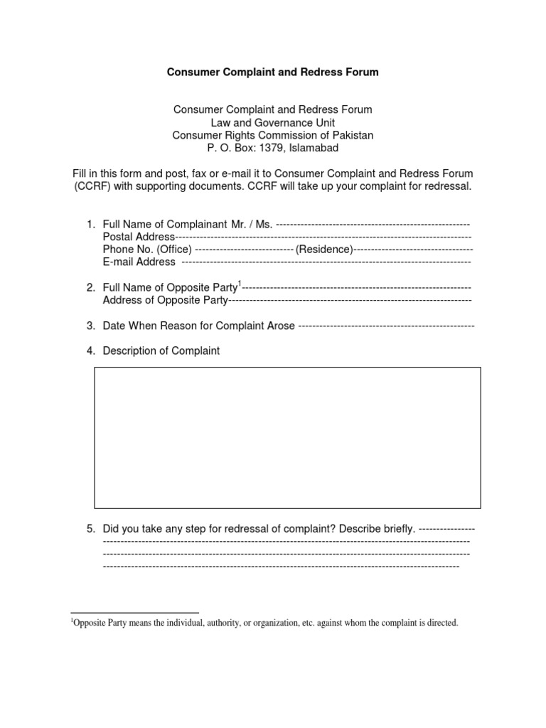 Consumer Complaint Form | PDF | Consumer Protection | Public Sphere