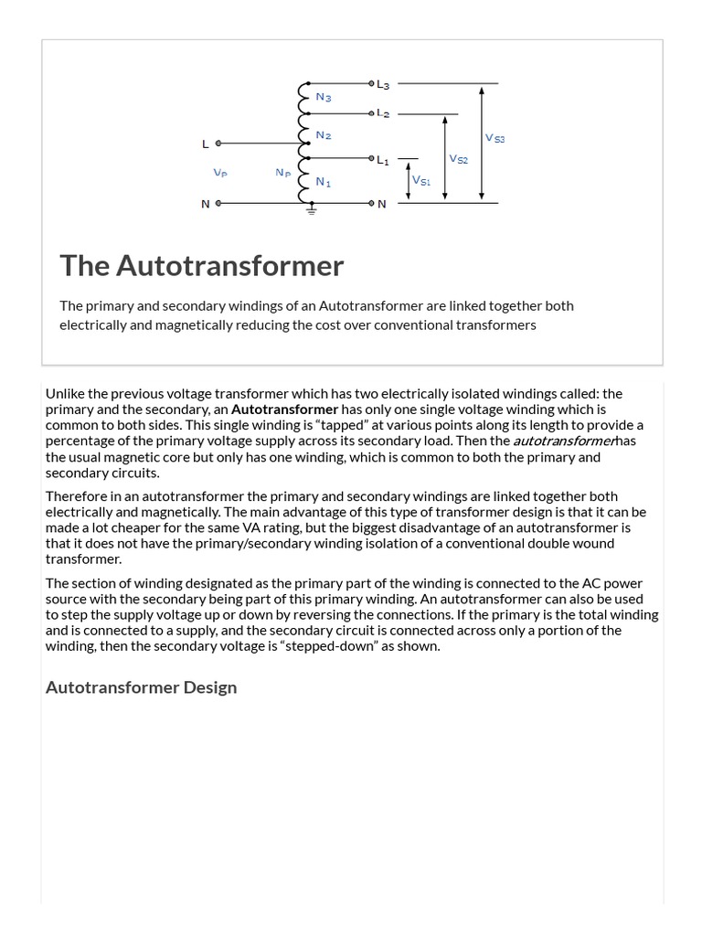 The Autotransformer - How It Works and Its Applications | PDF ...