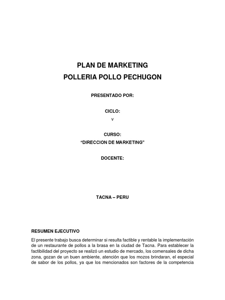 Estrategia de Marketing de Pollería Pechugón | PDF | Producto (Negocio ...