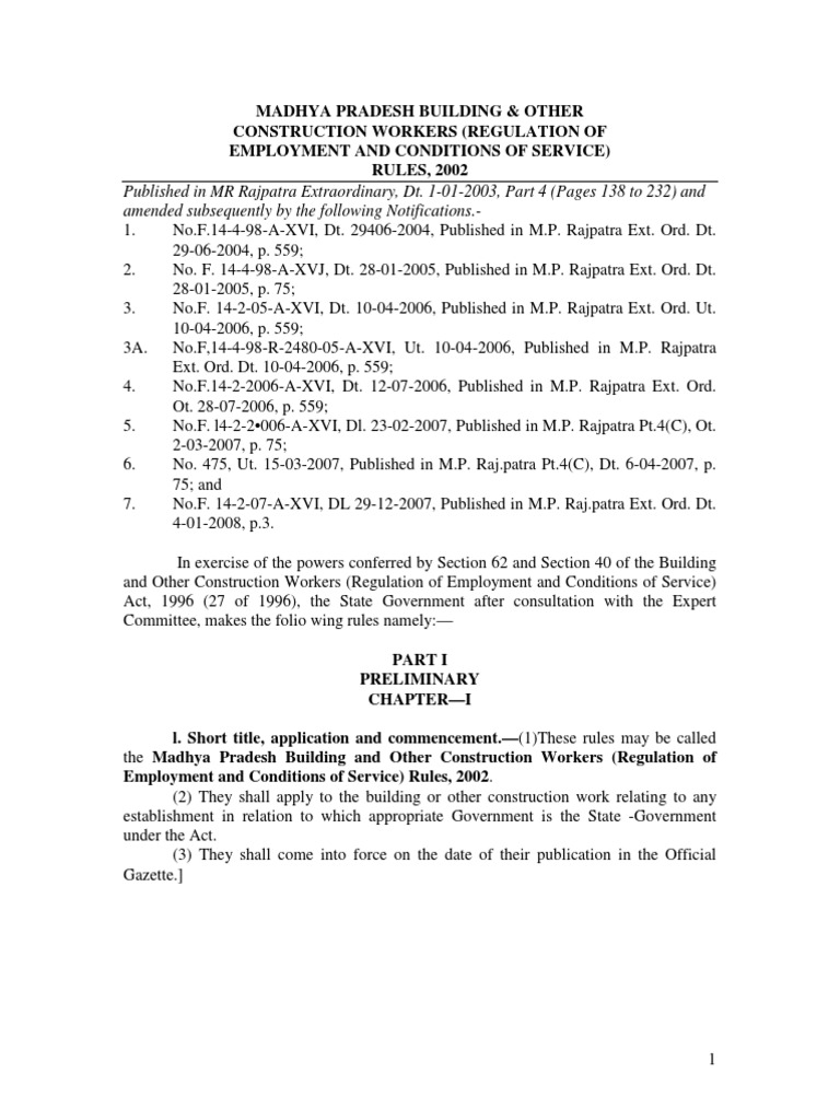 MP BOCW Act and Rules 2002 | PDF | Scaffolding | Committee