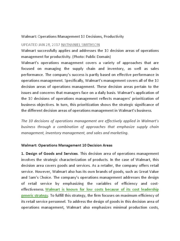 10key Decision Areas | PDF | Operations Management | Supply Chain