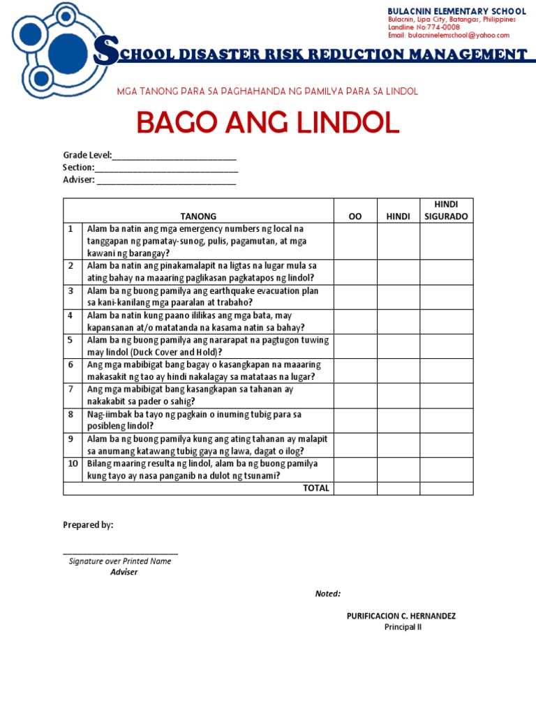 DRRM Checklist For Survey | PDF