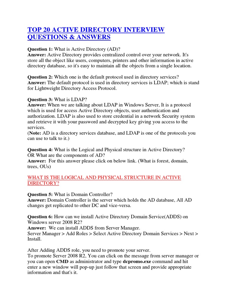 Top 17 Active Directory Interview Questions | PDF | Active Directory | Computer File