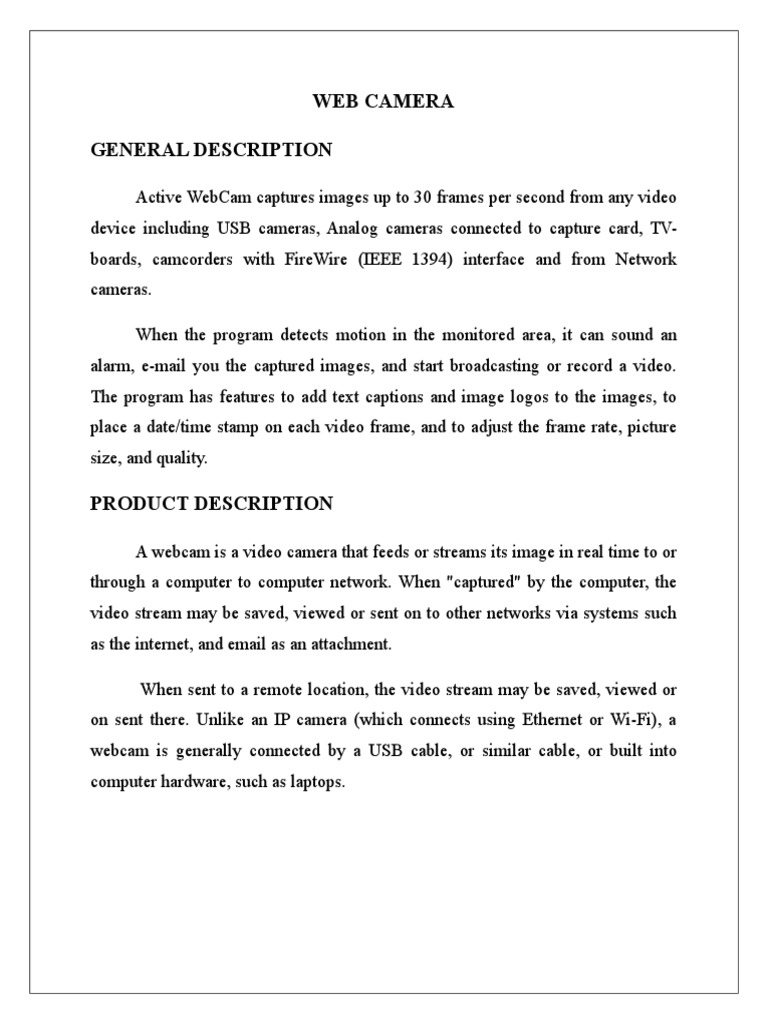 Web Camera General Description | PDF