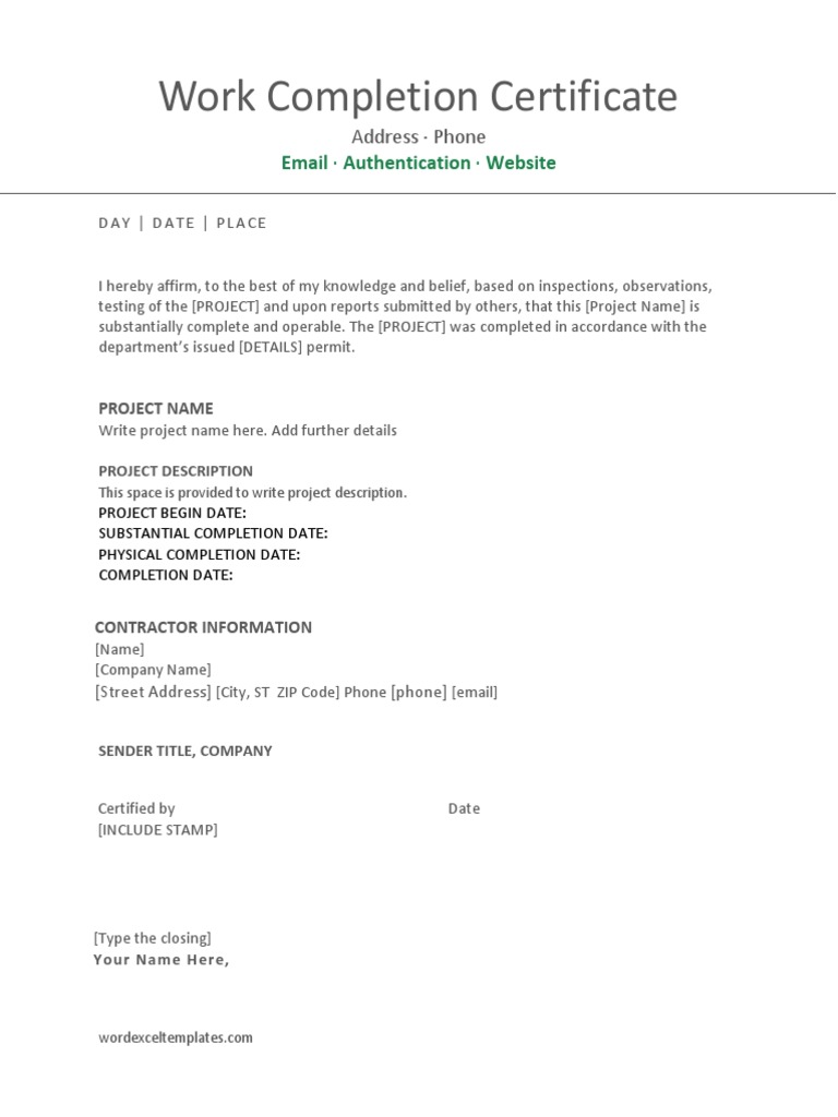 Work Completion Certificate NEW3 | PDF