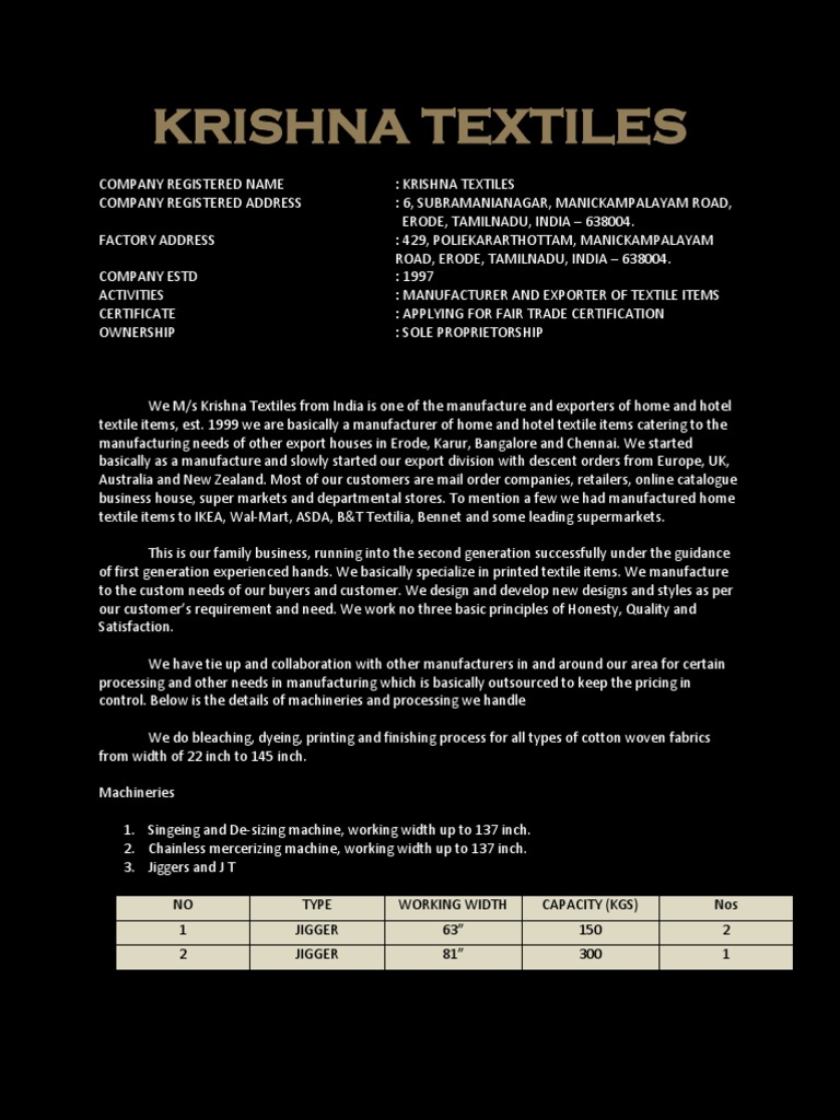 Company Profile Krishna Textiles | PDF | Textiles | Retail