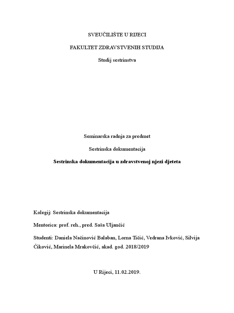 Sestrinska Dokumentacija 2.0 | PDF