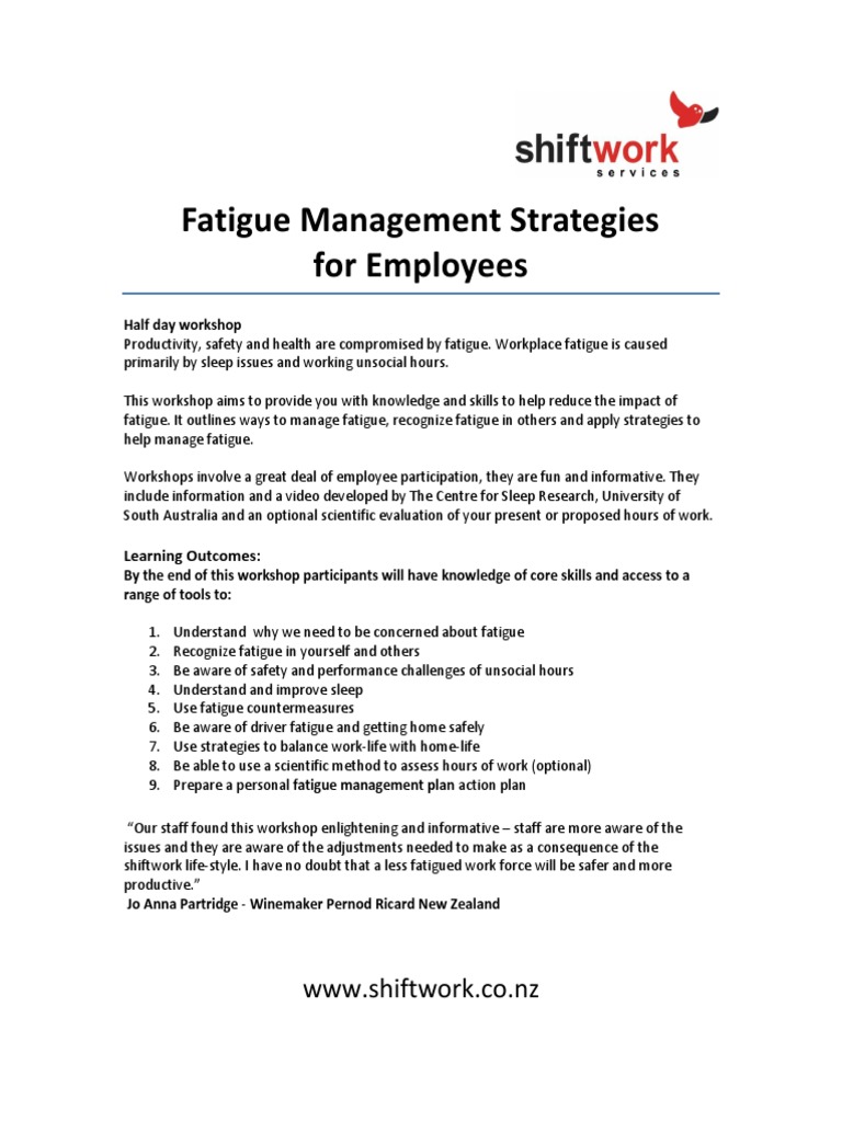 Fatigue Management Strategies For Employees | Download Free PDF | Shift ...