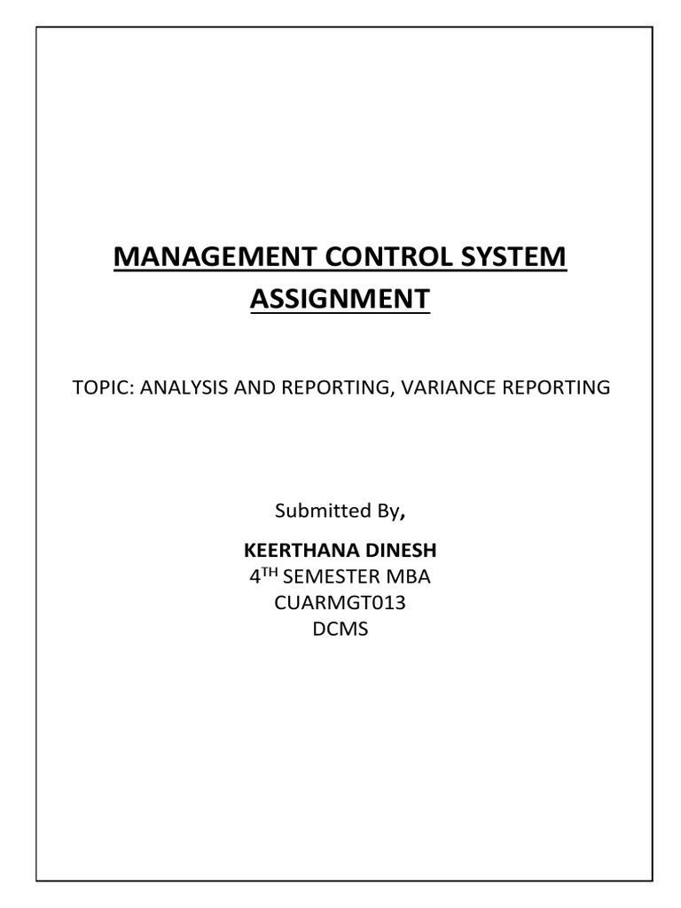 Management Control System Assignment | PDF | Financial Statement ...