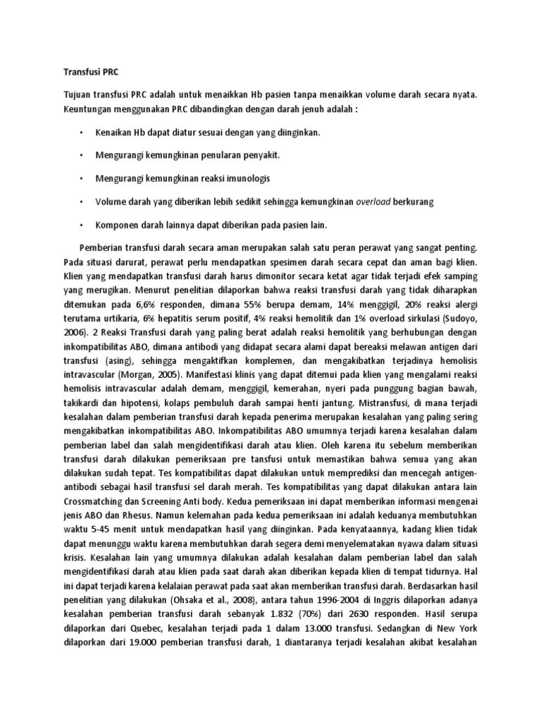 Keuntungan dan Prosedur Transfusi PRC | PDF