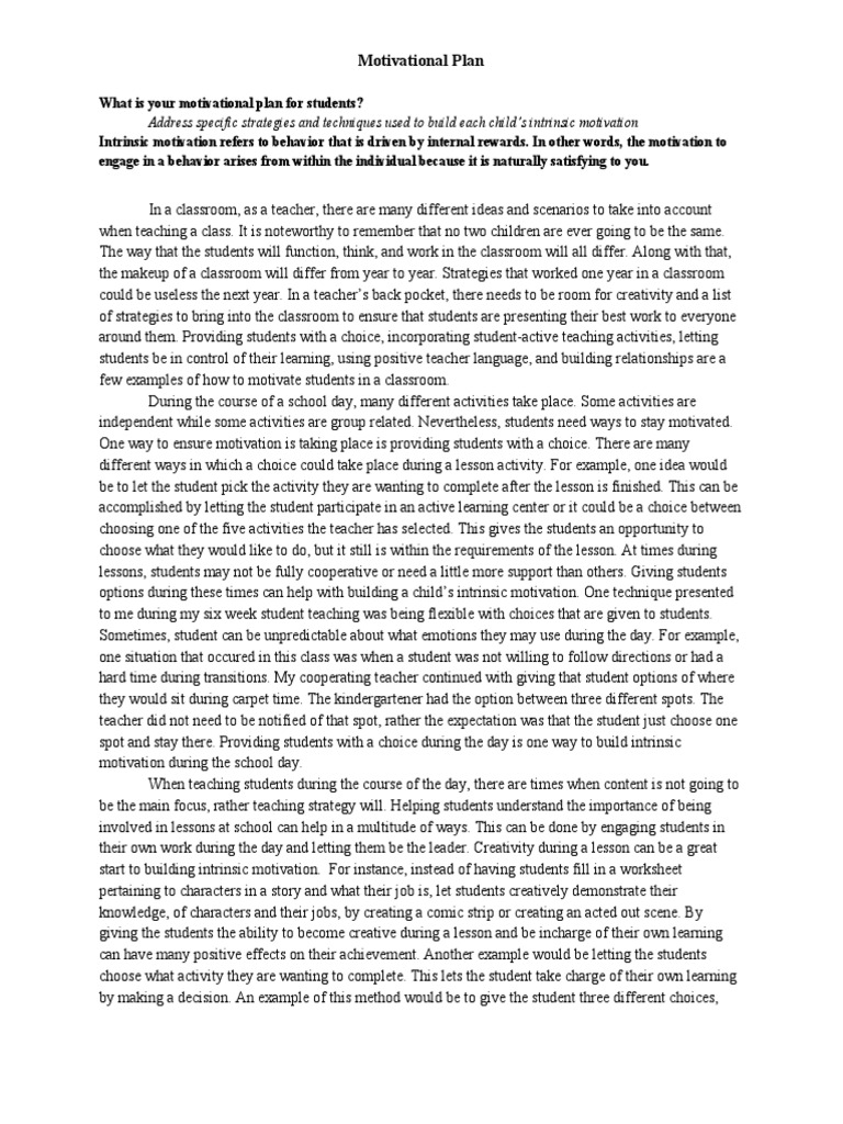 Motivational Plan | PDF | Motivation | Motivational