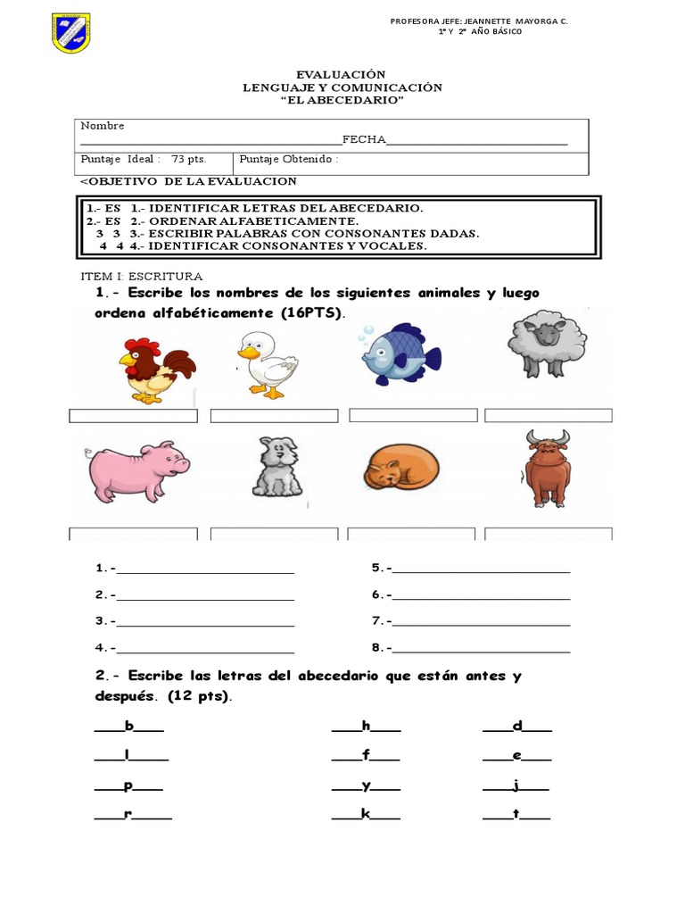 Evaluación del Abecedario para Niños | PDF | Alfabeto | Lingüística