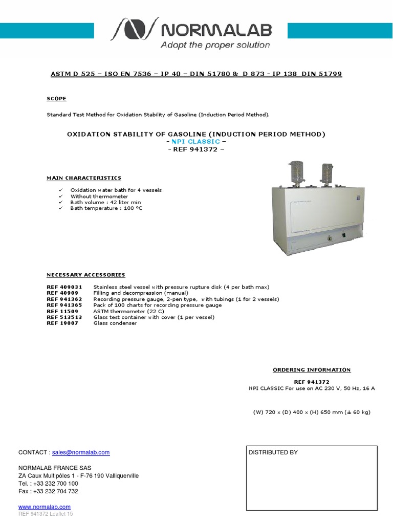Astm D 525 - Iso en 7536 - Ip 40 - Din 51780 & D 873 - Ip 138 Din 51799 ...
