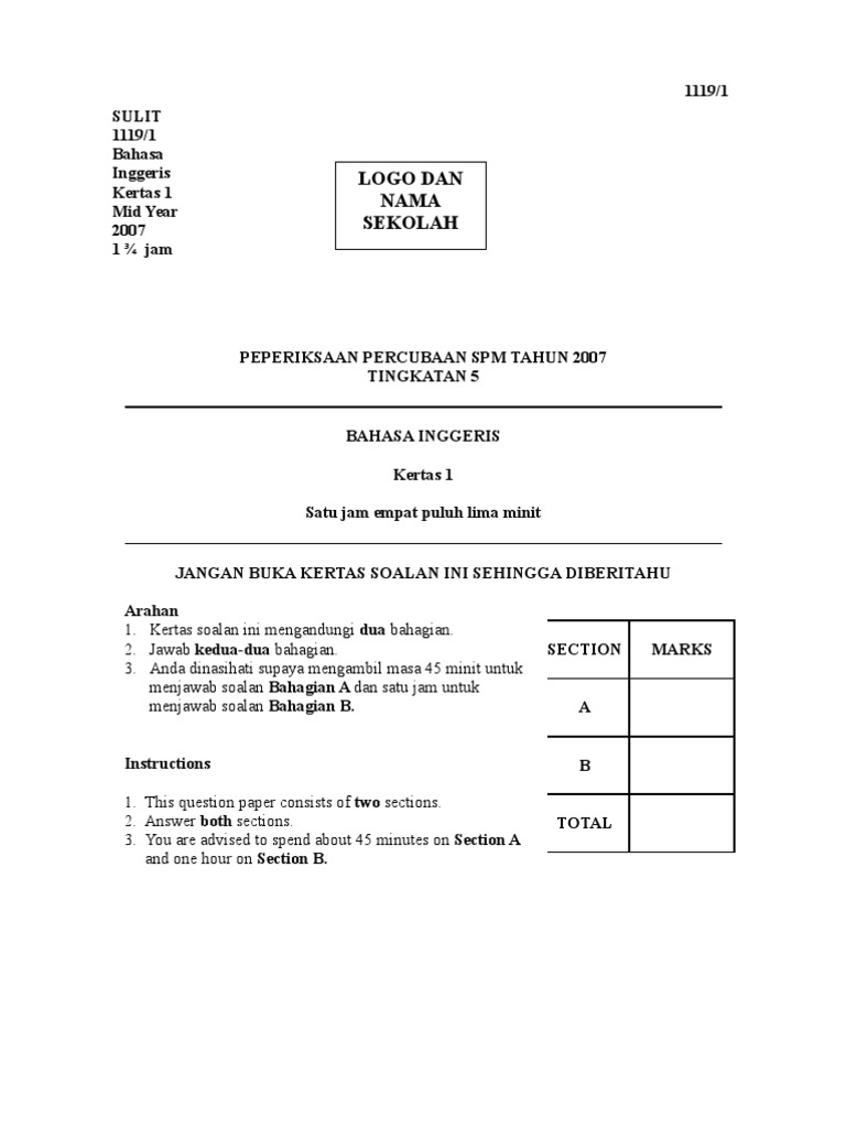 English Test Paper: SPM 2007 | PDF | Symbols | Semiotics