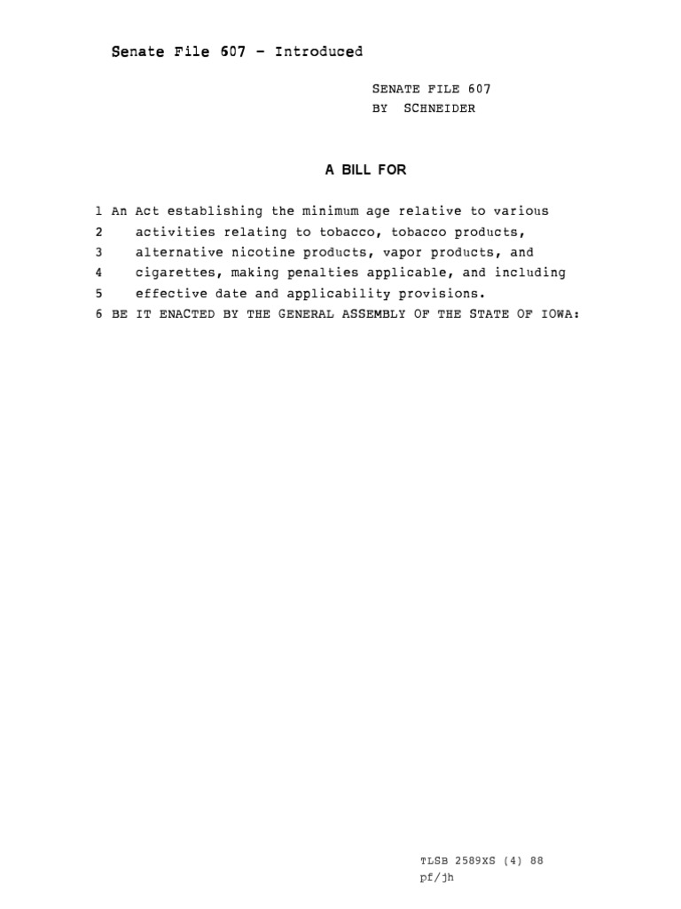 Senate File 607 - Introduced: A Bill For | PDF | Cigarette | Identity ...