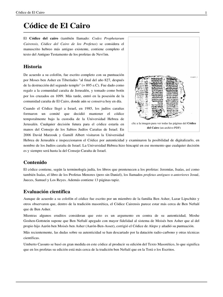 Códice Del Cairo o Codex Prophetarum Cairensis o Códice Del Cairo de ...