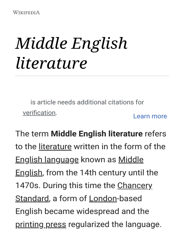 Middle English Literature - Wikipedia | PDF | Middle English Literature ...