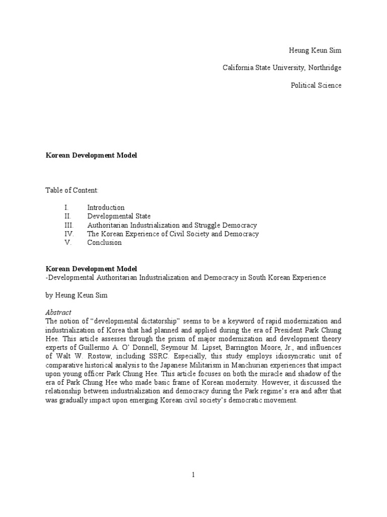 Korean Development Model by Heung K Sim | PDF | Modernization Theory ...
