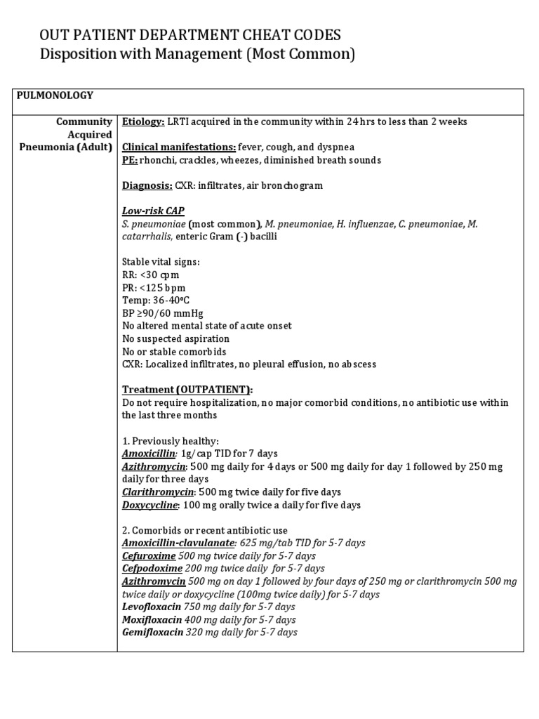 Community Cheat Code | PDF | Pneumonia | Rtt