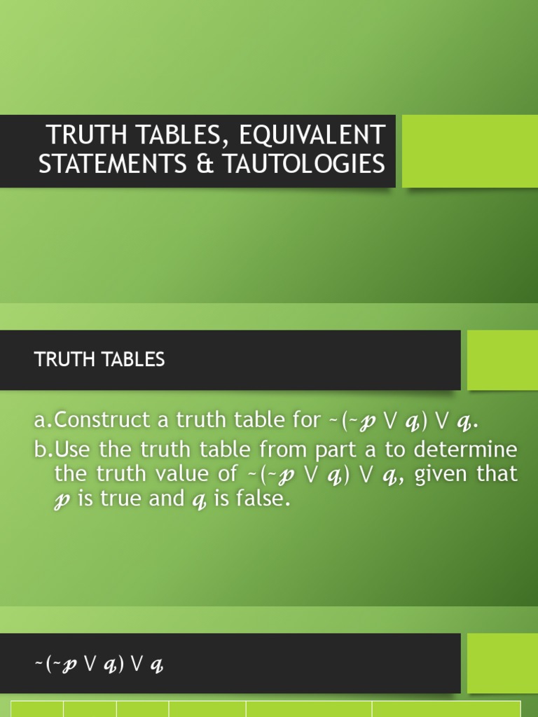 Truth Tables and Tautologies Explained | PDF | If And Only If | Logical ...