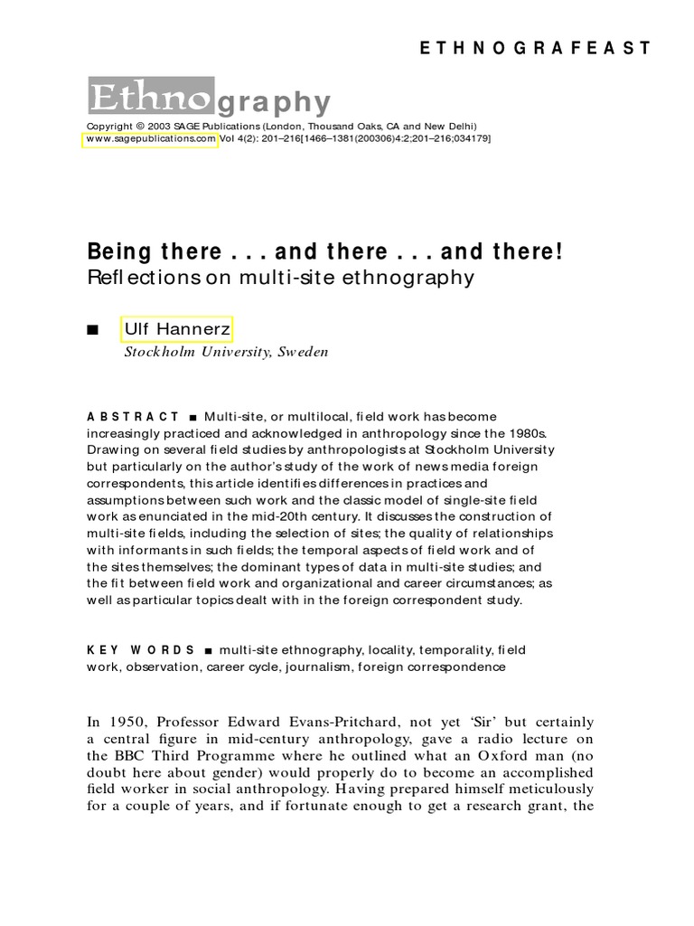 Hannerz OnMulti Site Ethnography PDF | PDF | Anthropology | Field Research