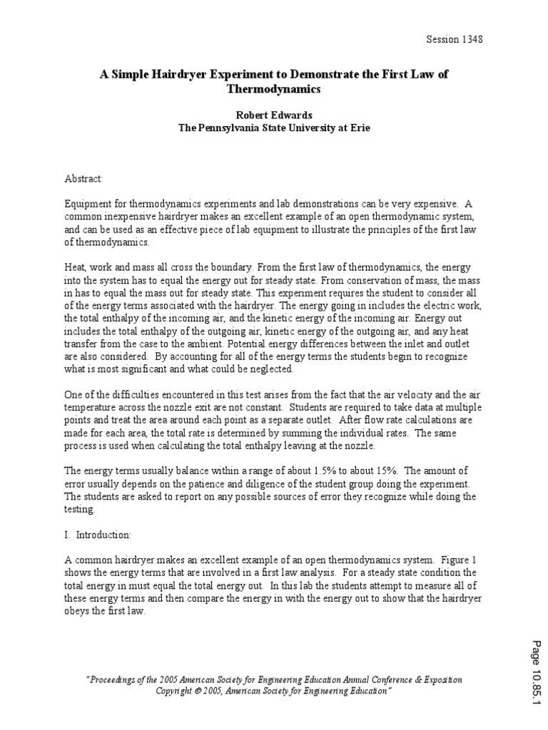 A Simple Hairdryer Experiment To Demonstrate The First Law of ...