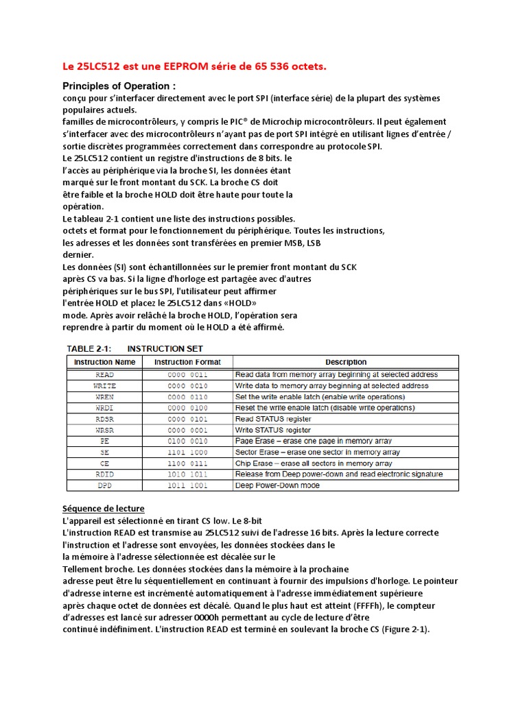 EEPROM SPI 25LC512 : Fonctionnement et Utilisation | PDF ...