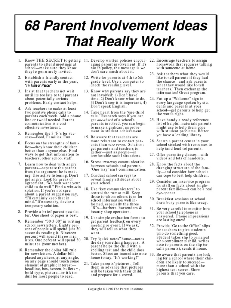 Parent Involvement Ideas | PDF | Homework | Teachers