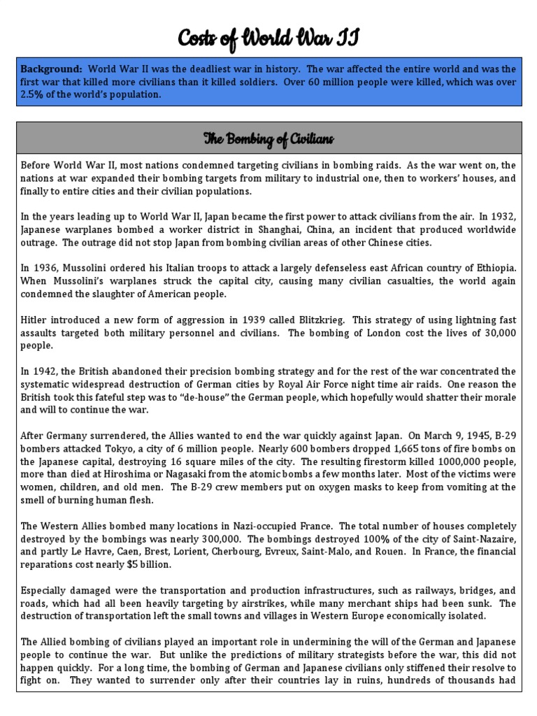 Costs of World War II | PDF | Strategic Bombing | World War II