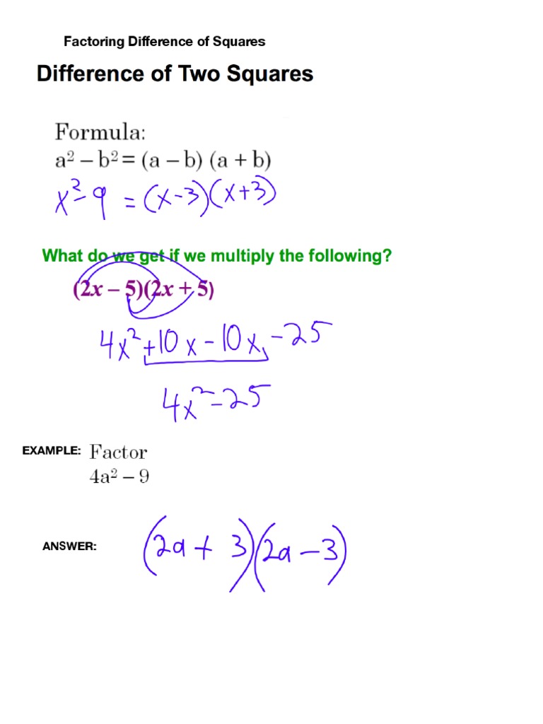 Factoring Difference of Squares | PDF